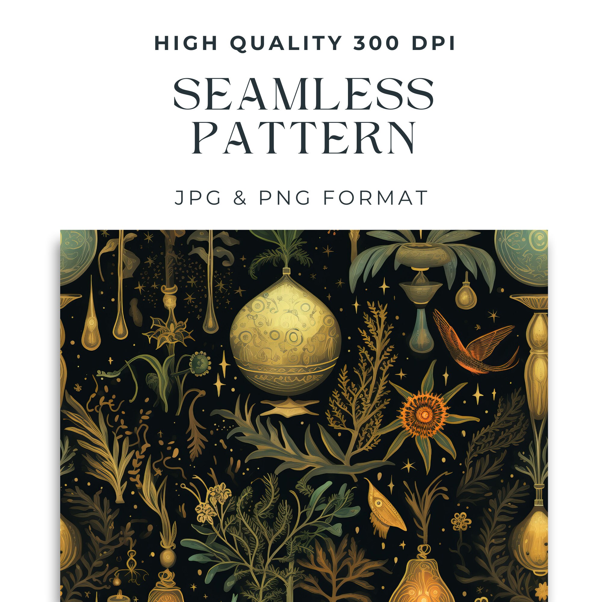 Seamless Alchemy Garden Digital Pattern Mystic Garden Digital Art ...