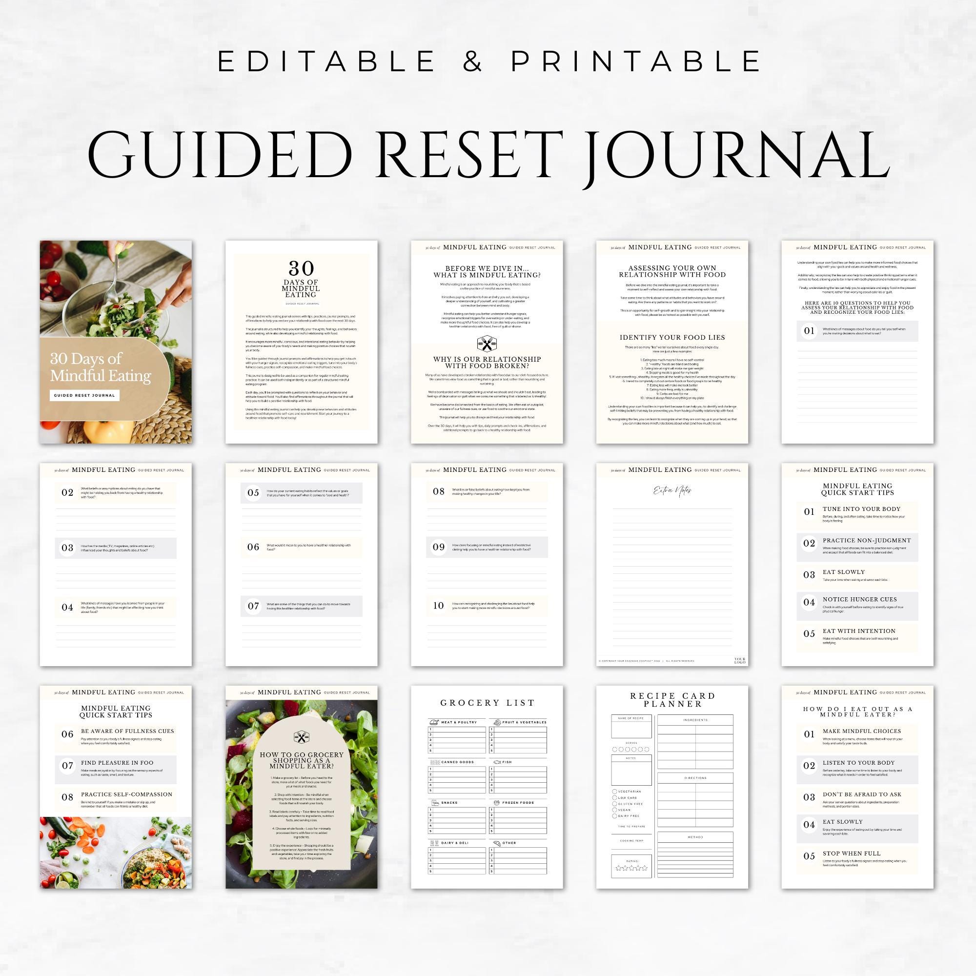 30 Days of Mindful Eating Journal Template Printable Mindfulness ...