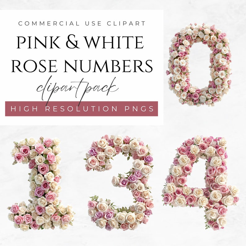 Rose Numbers Clipart Pink Rose Clipart White Rose Clipart Floral ...