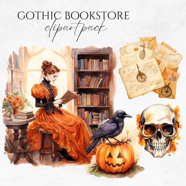 Victorian Gothic Bookstore Clipart Dark Academia Clipart Vintage Gothic ...