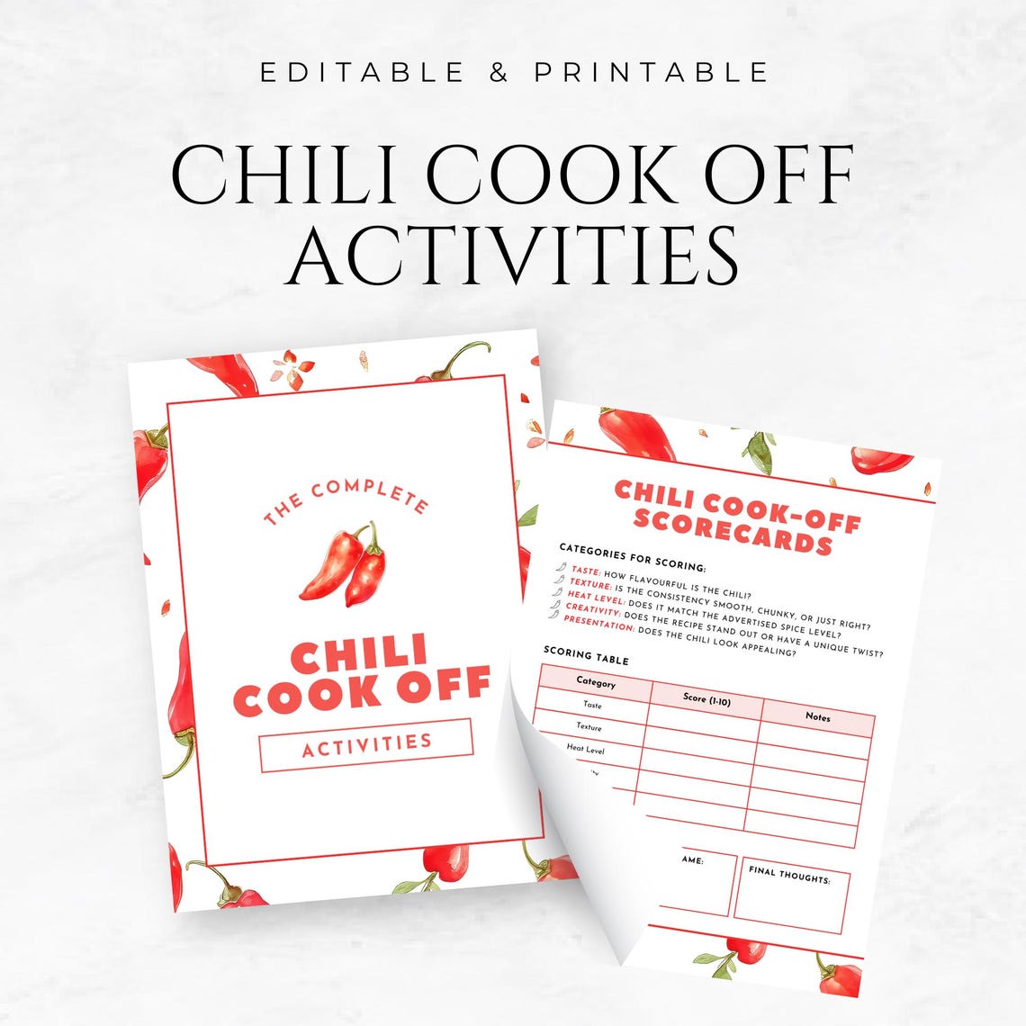 Chili Cook off Activities Template Printable Cook off Score Sheet Chili ...