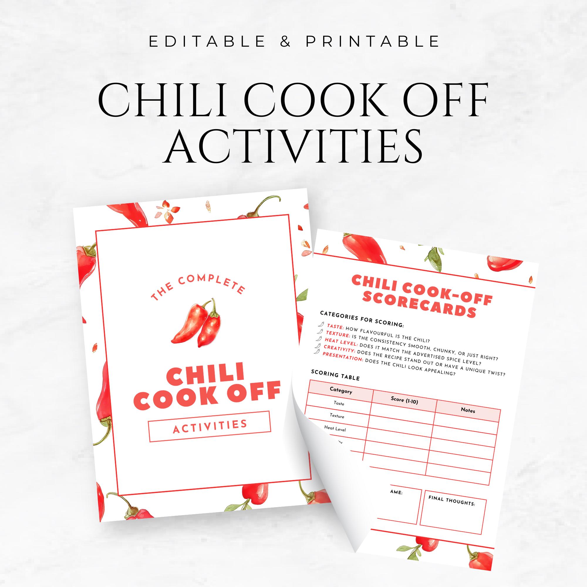 Chili Cook off Activities Template Printable Cook off Score Sheet Chili ...