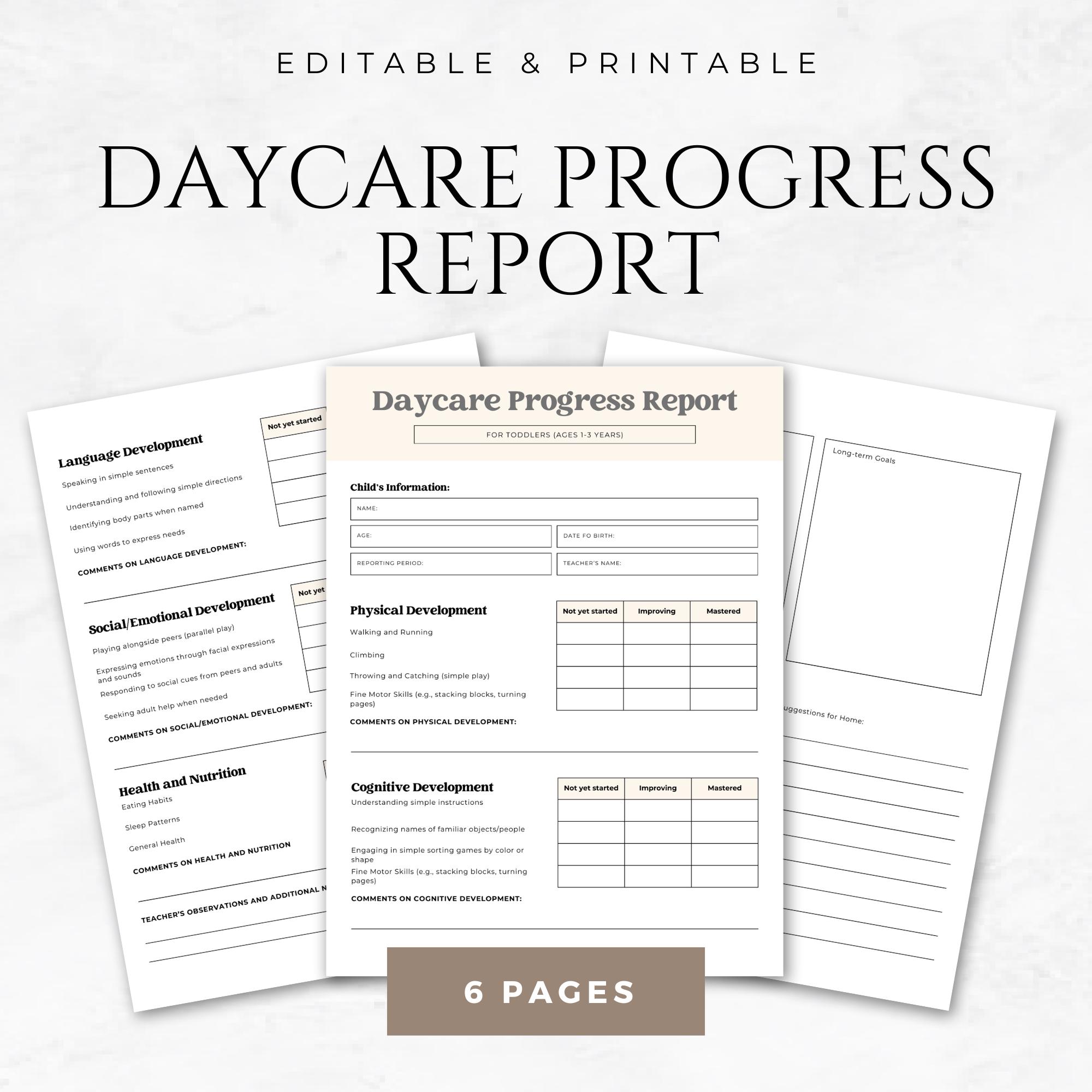 Daycare Progress Report Template Printable Preschool Progress Report ...