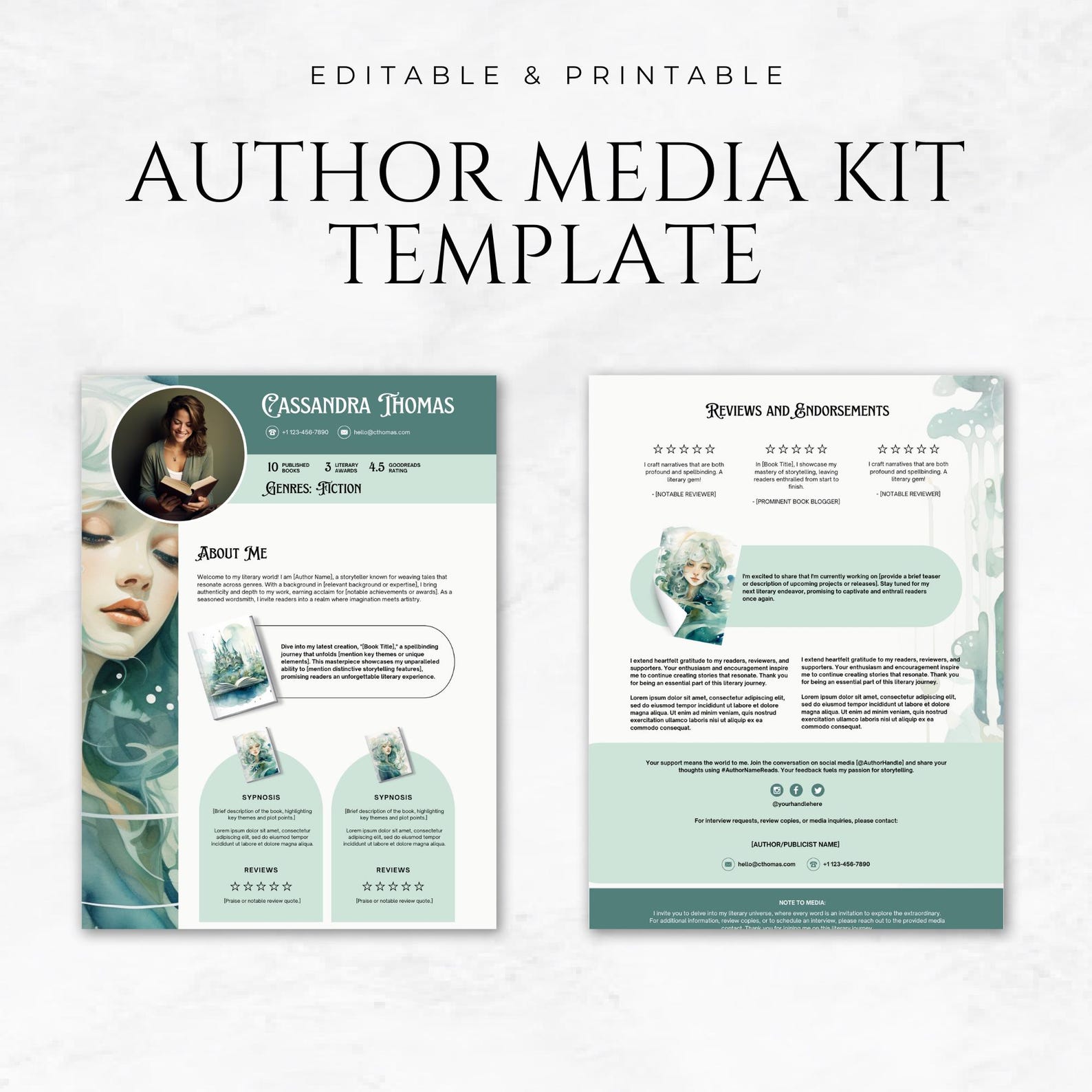 Author Media Kit Canva Template Printable Author Press Kit Book Launch ...