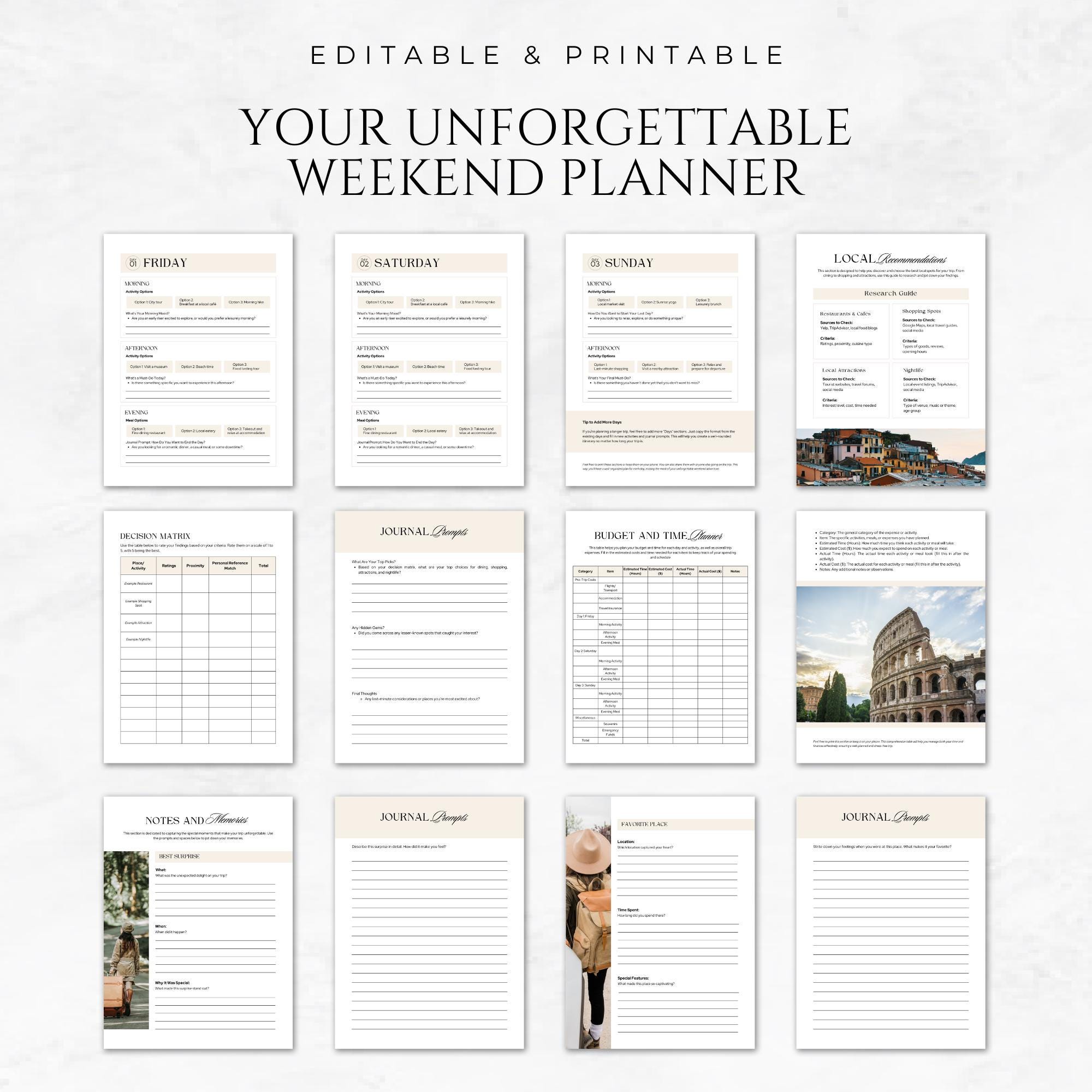 Weekend Planner Template Printable Weekend Itinerary Template Weekend ...