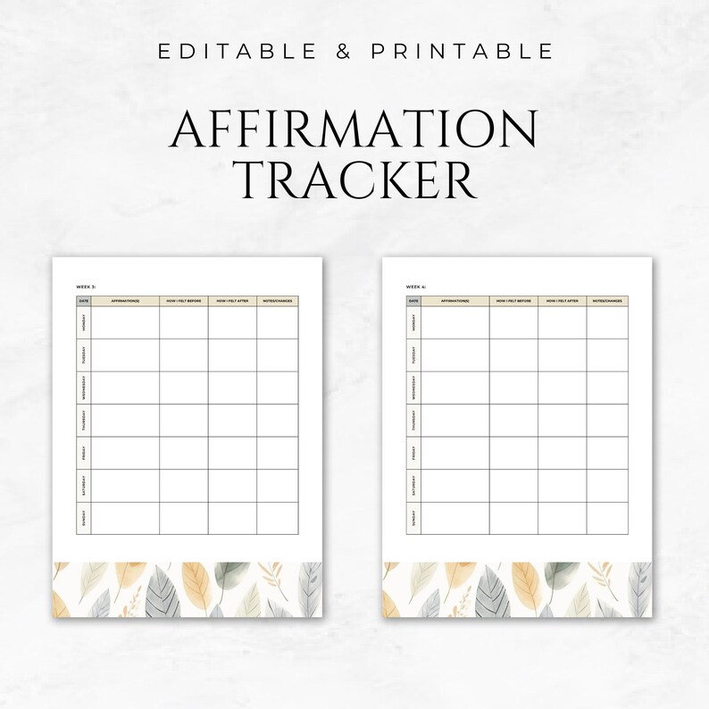 Affirmation Tracker Template Printable Daily Affirmations Mindset ...