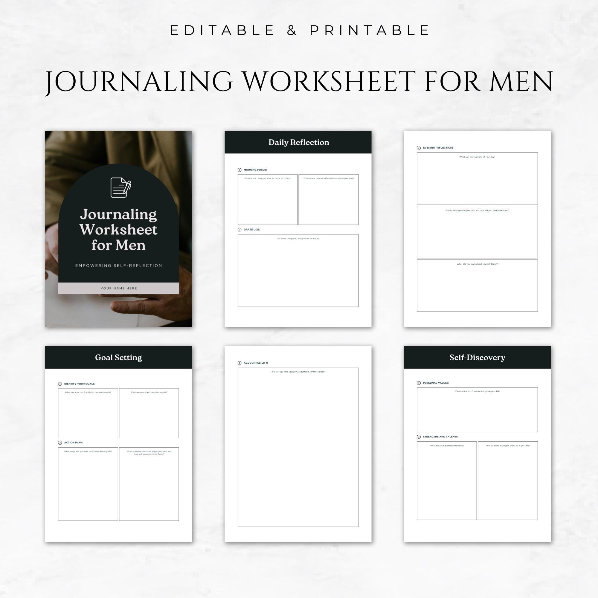 Journaling Worksheet for Men Template Printable Self-reflection ...