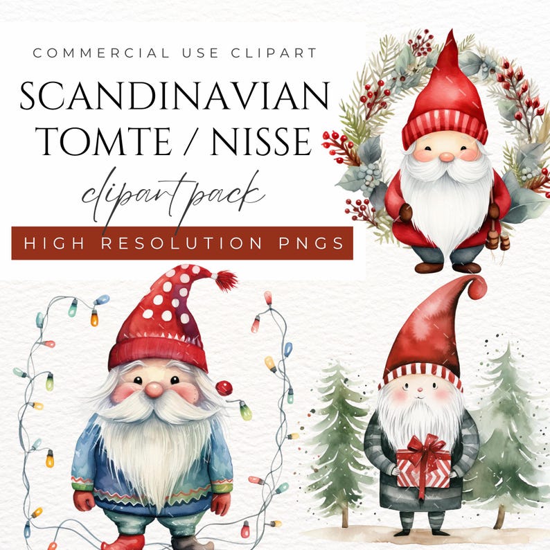 Swedish Tomte Clipart Danish Nisse Clipart Scandinavian Christmas Gnome ...