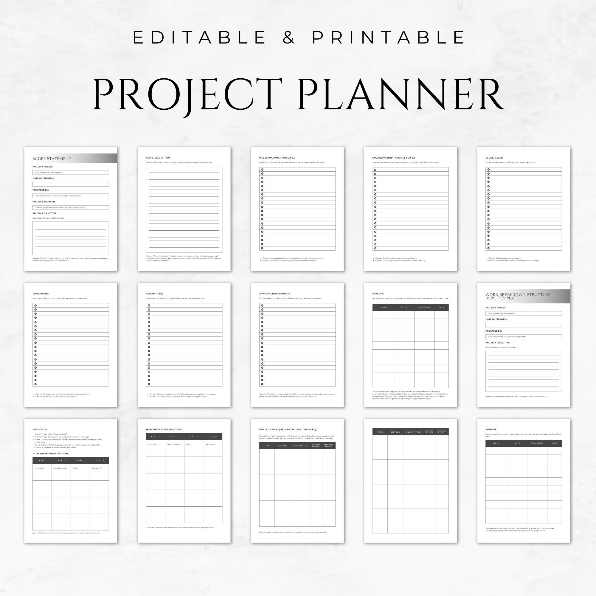 Project Planner Template Printable Project Management Template Project ...