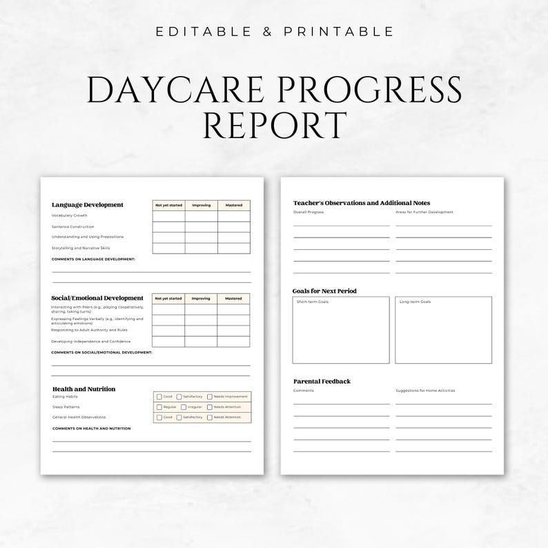 Daycare Progress Report Template Printable Preschool Progress Report Toddler Report Childcare ...
