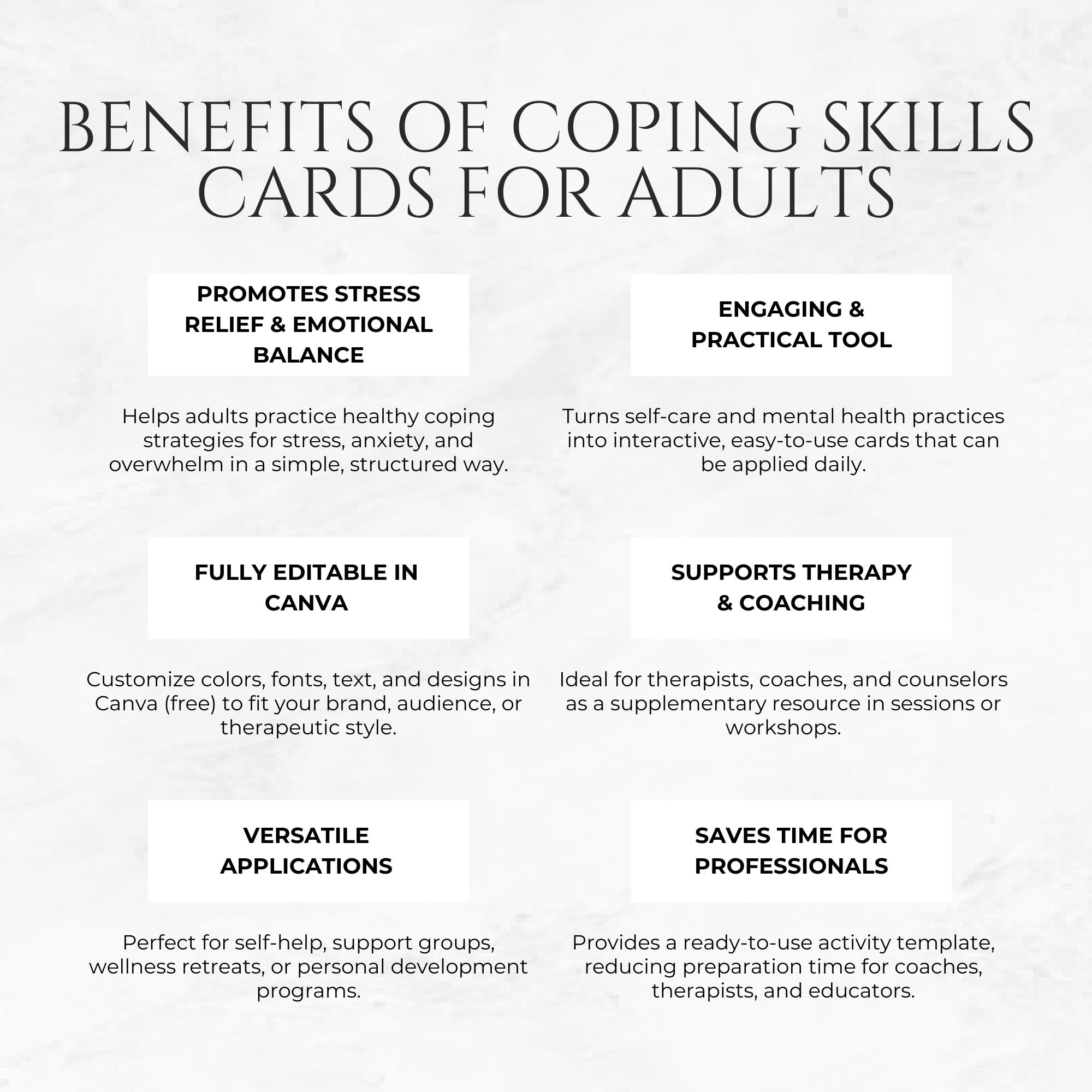 Coping Skills Cards Adults Template Canva Adult Mental Health Activity ...