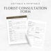 Florist Consultation Form Template Floral Business Form Flower Shop ...