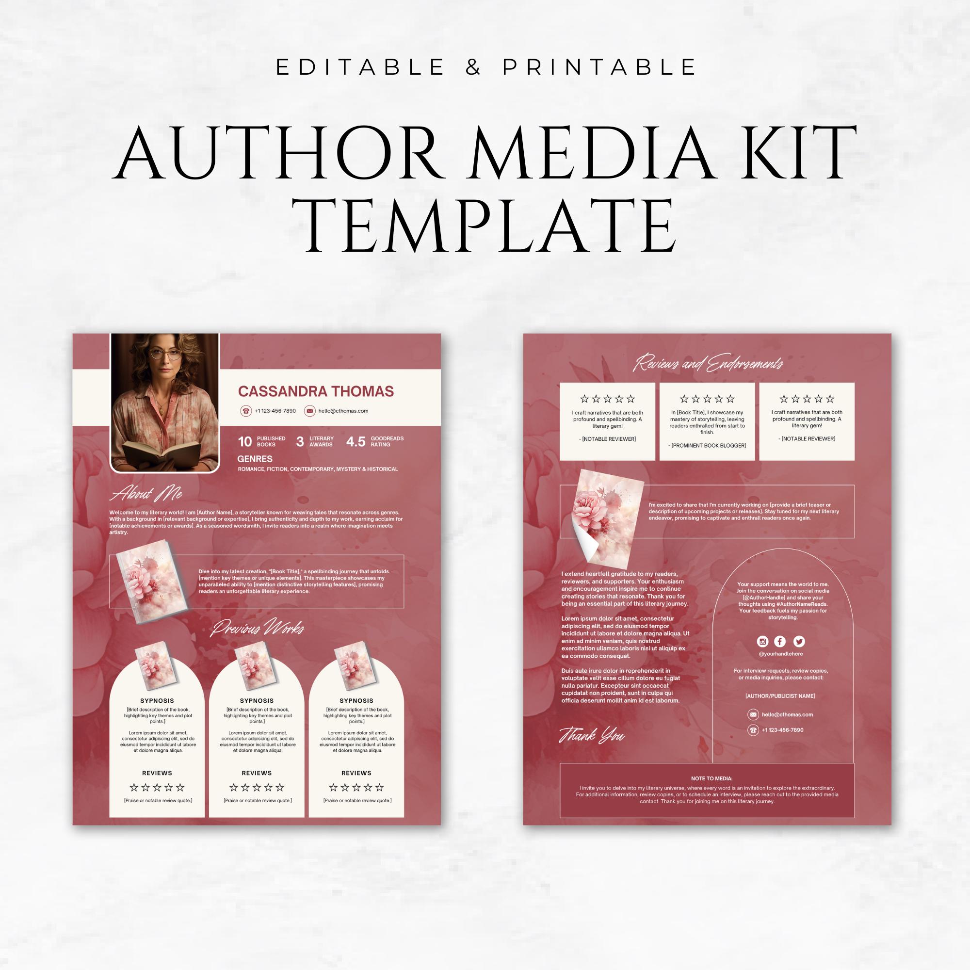 Author Media Kit Canva Template Printable Author Press Kit Book Launch ...