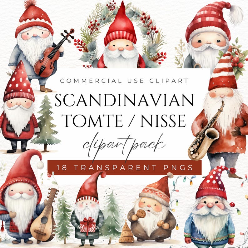 Swedish Tomte Clipart Danish Nisse Clipart Scandinavian Christmas Gnome ...