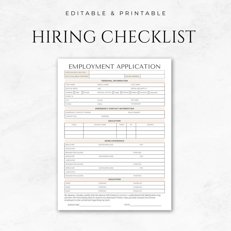 Hiring Checklist Template Printable New Hire Checklist Job Offer Letter ...