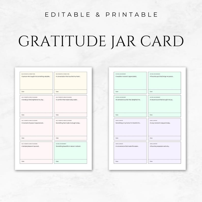 Gratitude Jar Card Template Printable Thankful Jar Cards Mindfulness ...