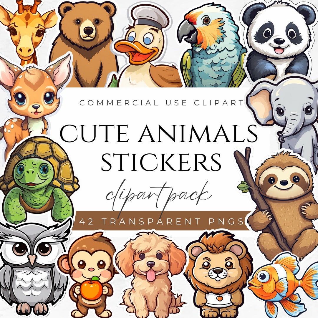 Cute Animals Stickers Clipart Animal Clipart Kawaii Animal Art Digital ...