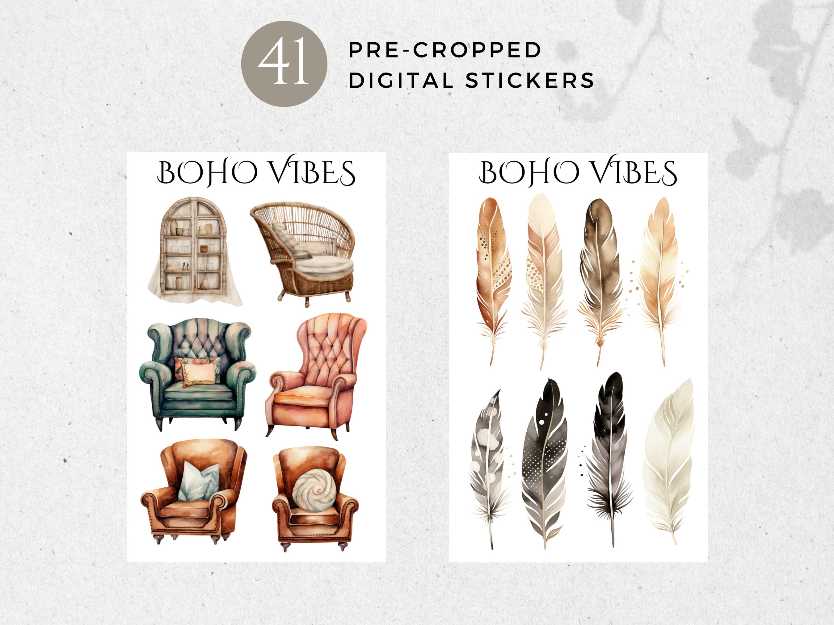 Boho Digital Stickers Aesthetic Digital Stickers Neutral Boho Stickers ...