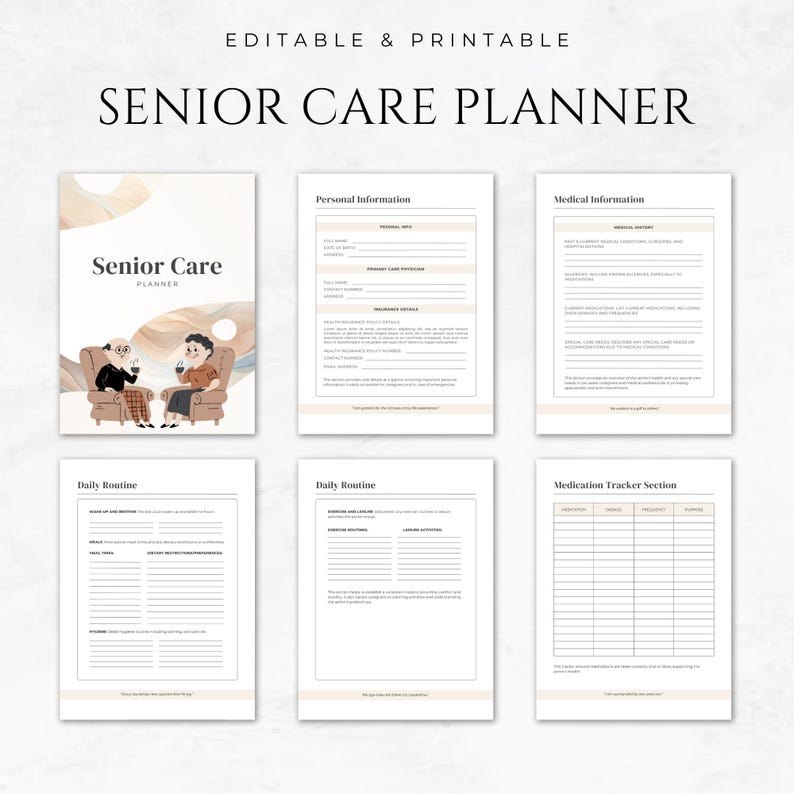 Senior Care Planner Template Printable Caregiver Planner Elderly Care ...
