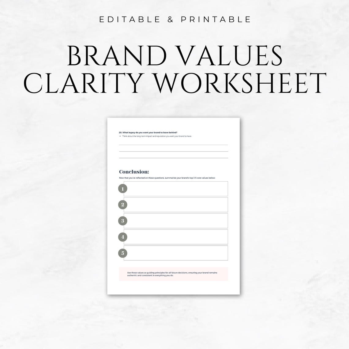 Brand Values Clarity Worksheet Template Printable Brand Strategy Guide ...