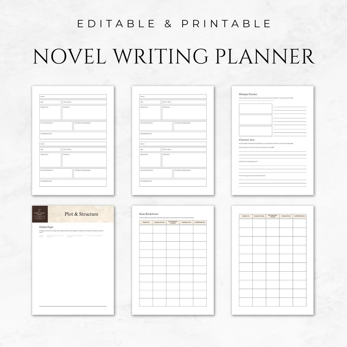Novel Writing Planner Template Printable Character Development Author ...