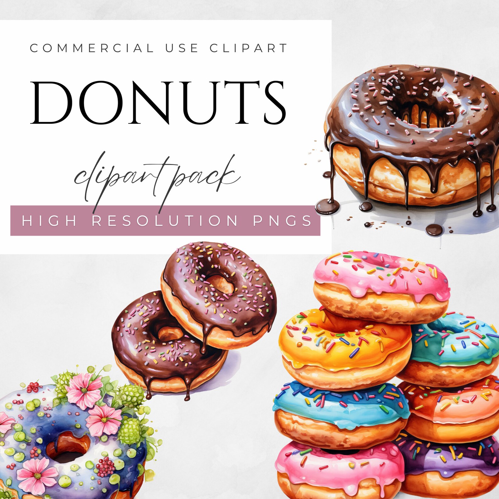 Donuts Clipart Watercolor Donuts Clip Art Donuts PNG Realistic ...