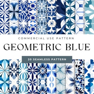 Seamless Geometric Blue Patterns Blue Abstract Patterns Blue Digital ...