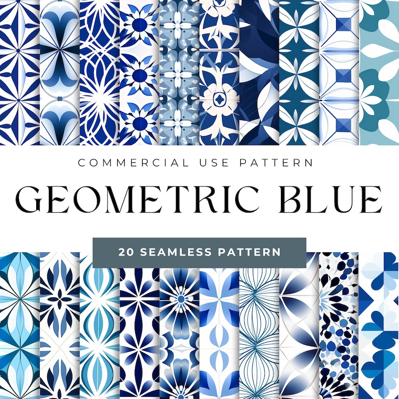Seamless Geometric Blue Patterns Blue Abstract Patterns Blue Digital ...