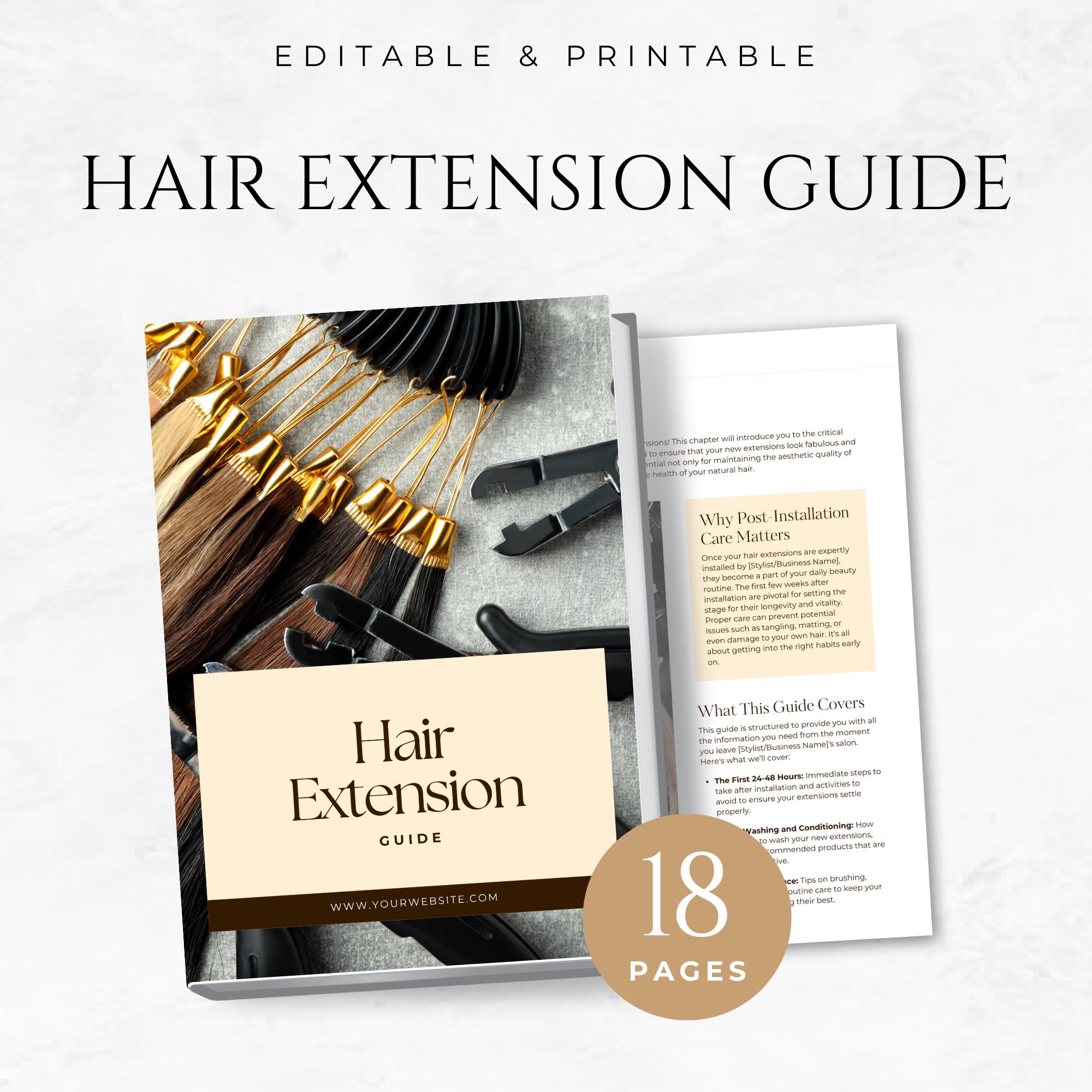 Hair Extension Guide Template Printable Hair Extension Care Guide Hair ...