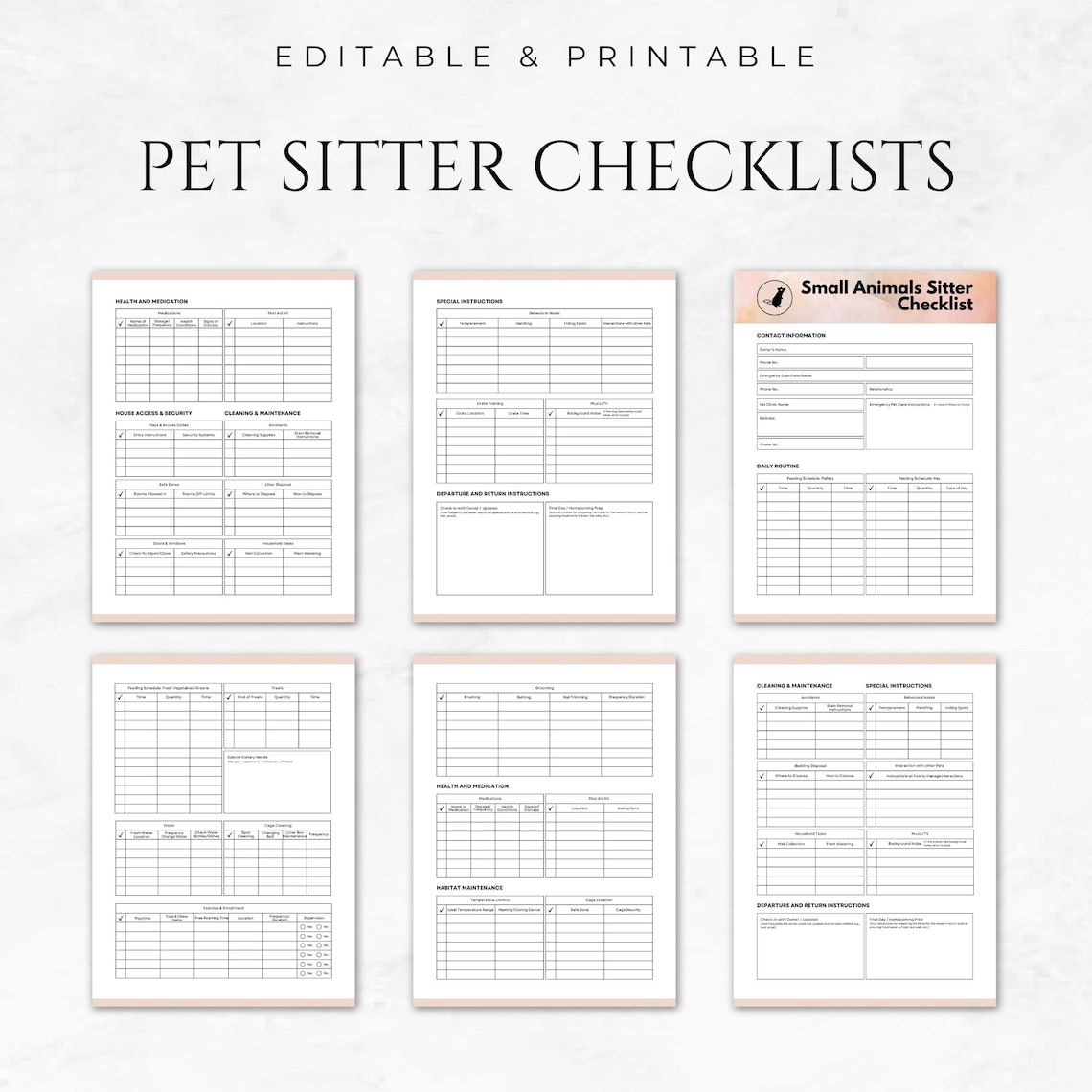 Pet Sitter Checklists Template Printable Dog Sitter Checklist Cat ...