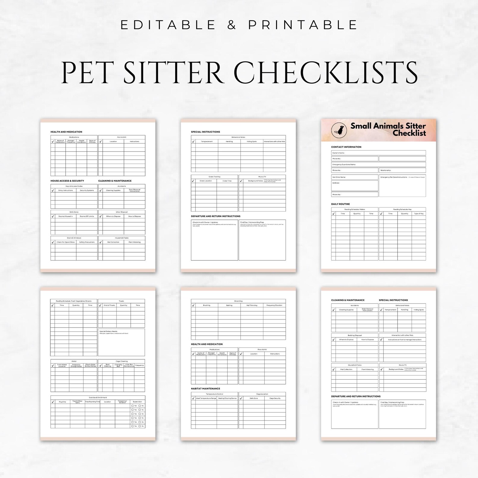 Pet Sitter Checklists Template Printable Dog Sitter Checklist Cat ...