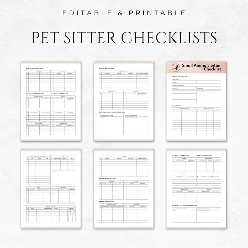 Pet Sitter Checklists Template Printable Dog Sitter Checklist Cat ...