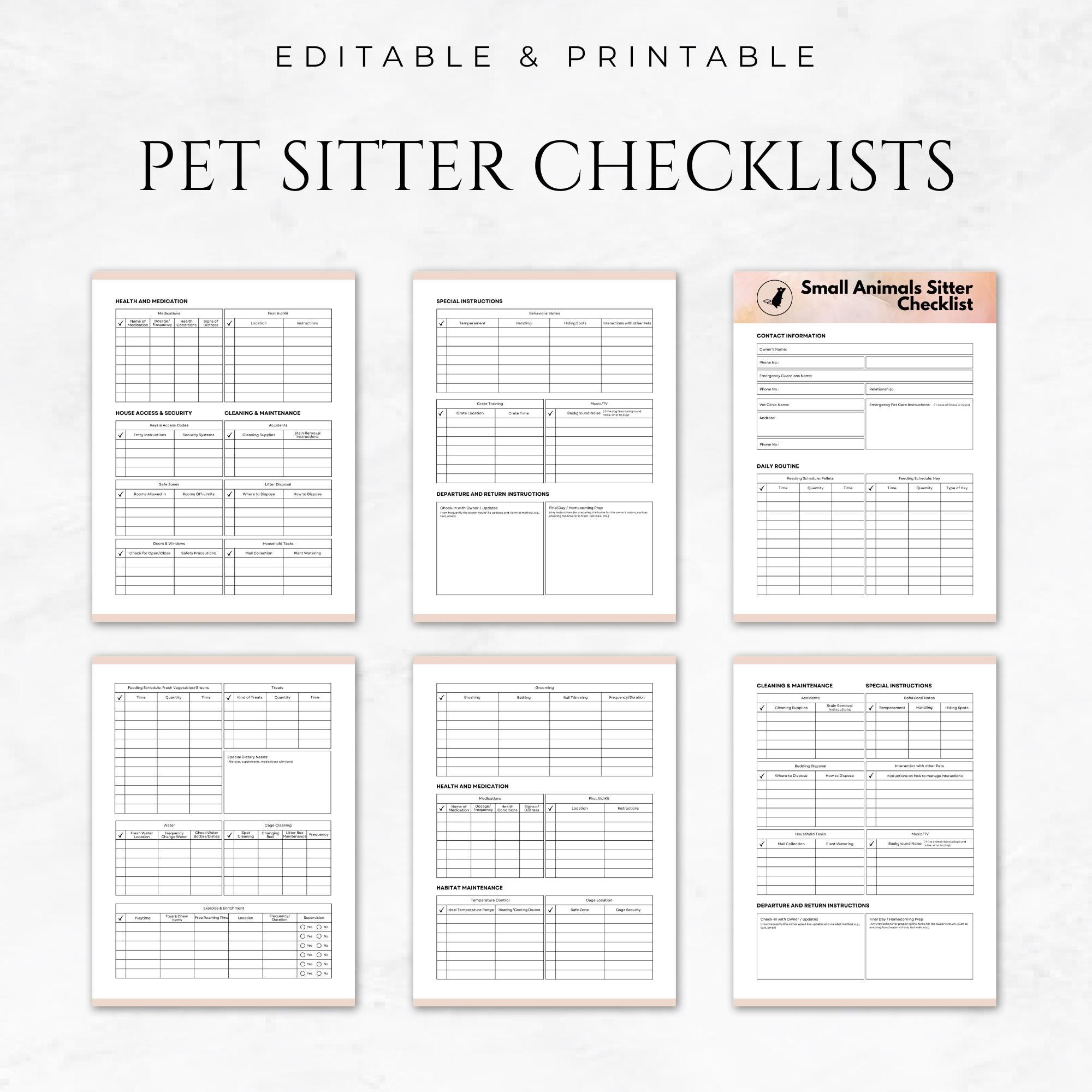 Pet Sitter Checklists Template Printable Dog Sitter Checklist Cat ...