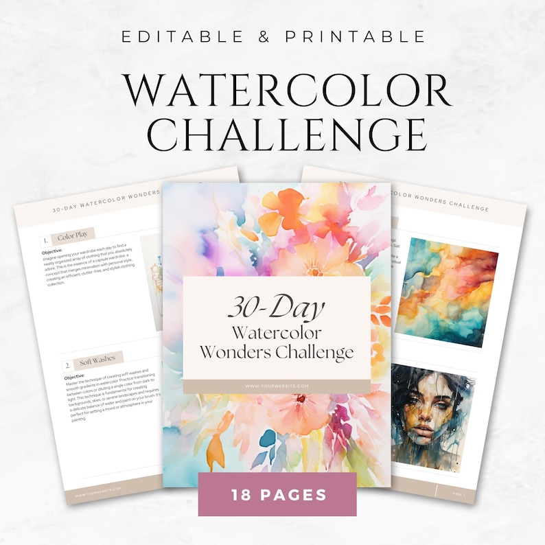 30-day Watercolor Challenge Templates Printable Watercolor Painting ...