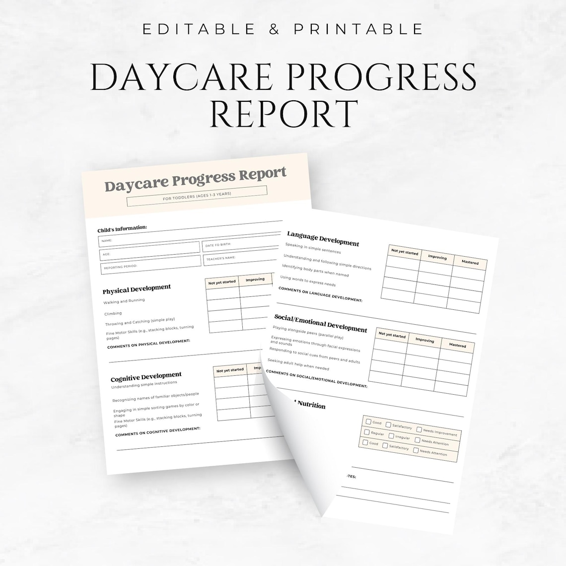 Daycare Progress Report Template Printable Preschool Progress Report ...