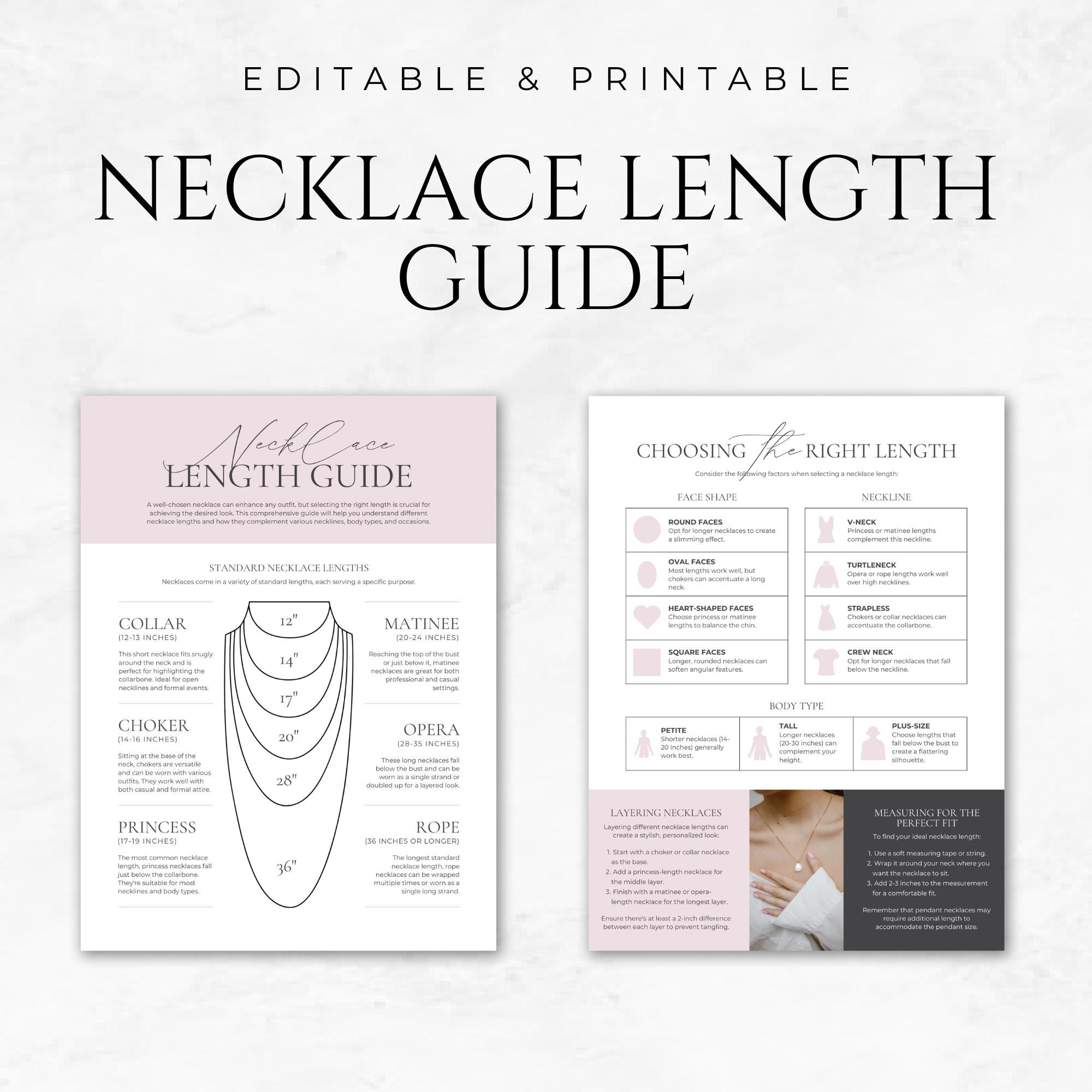 Necklace Length Guide Template Printable Jewelry Sizing Chart Necklace ...