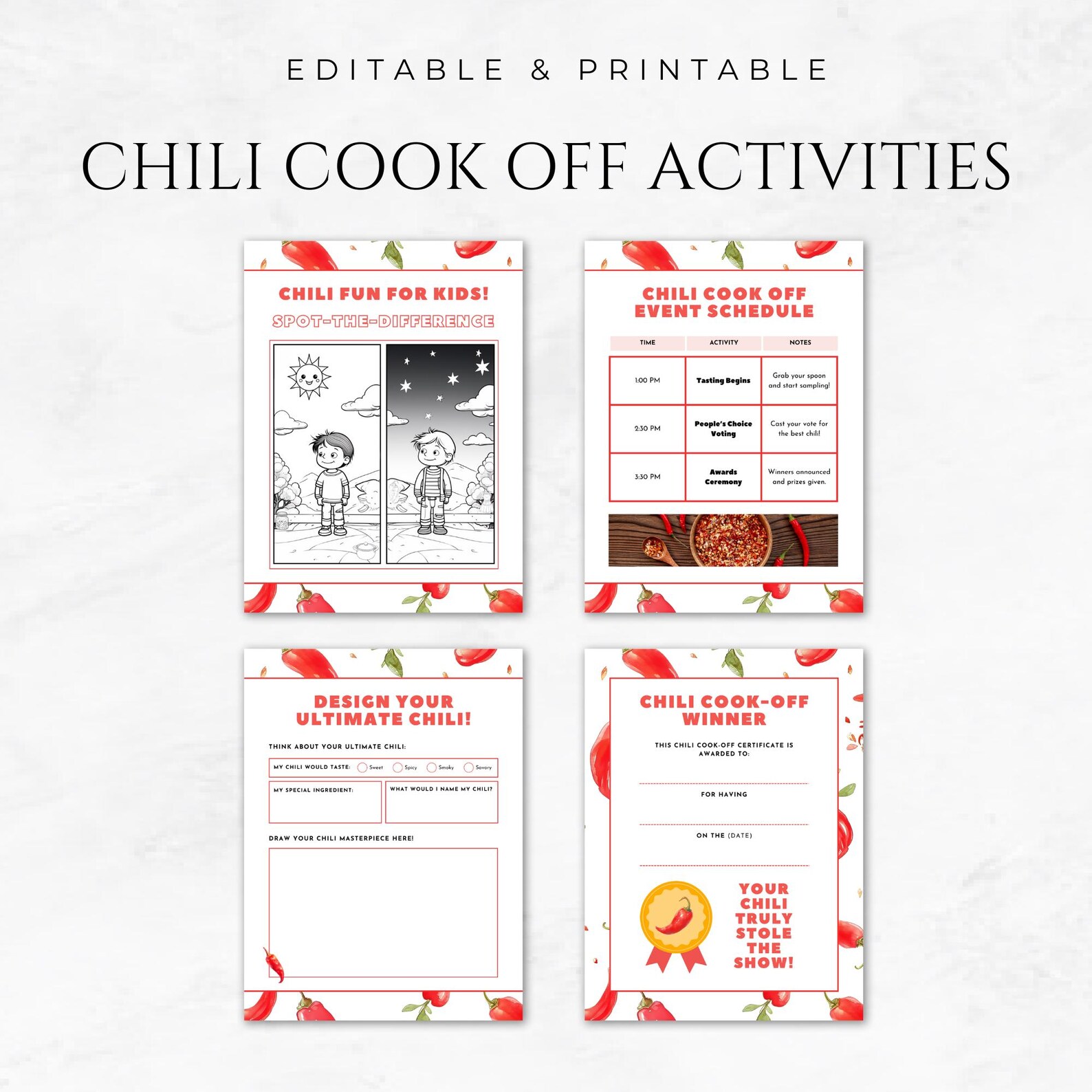 Chili Cook off Activities Template Printable Cook off Score Sheet Chili ...
