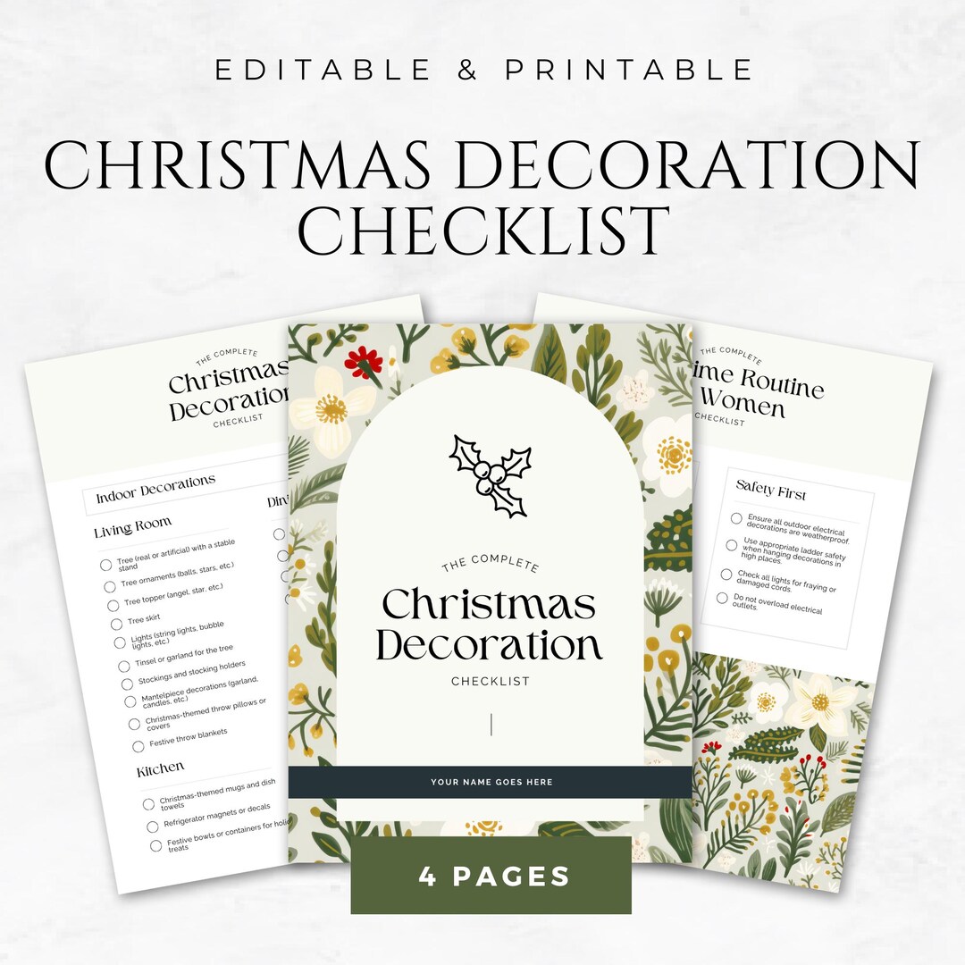Christmas Decoration Checklist Template Printable Xmas Holiday ...