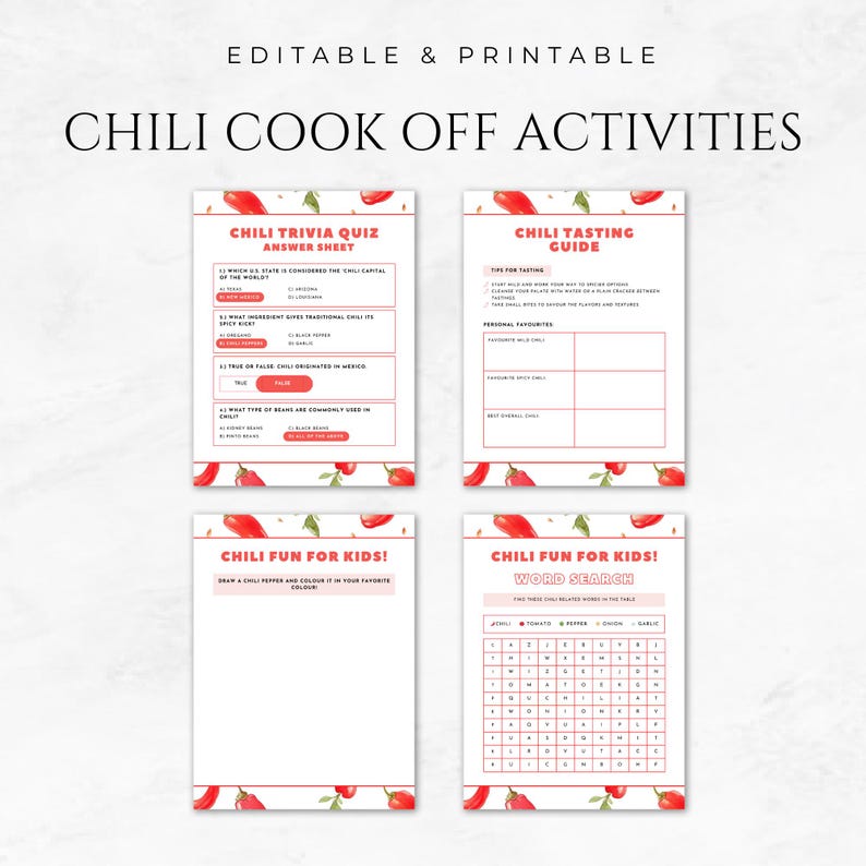 Chili Cook off Activities Template Printable Cook off Score Sheet Chili ...