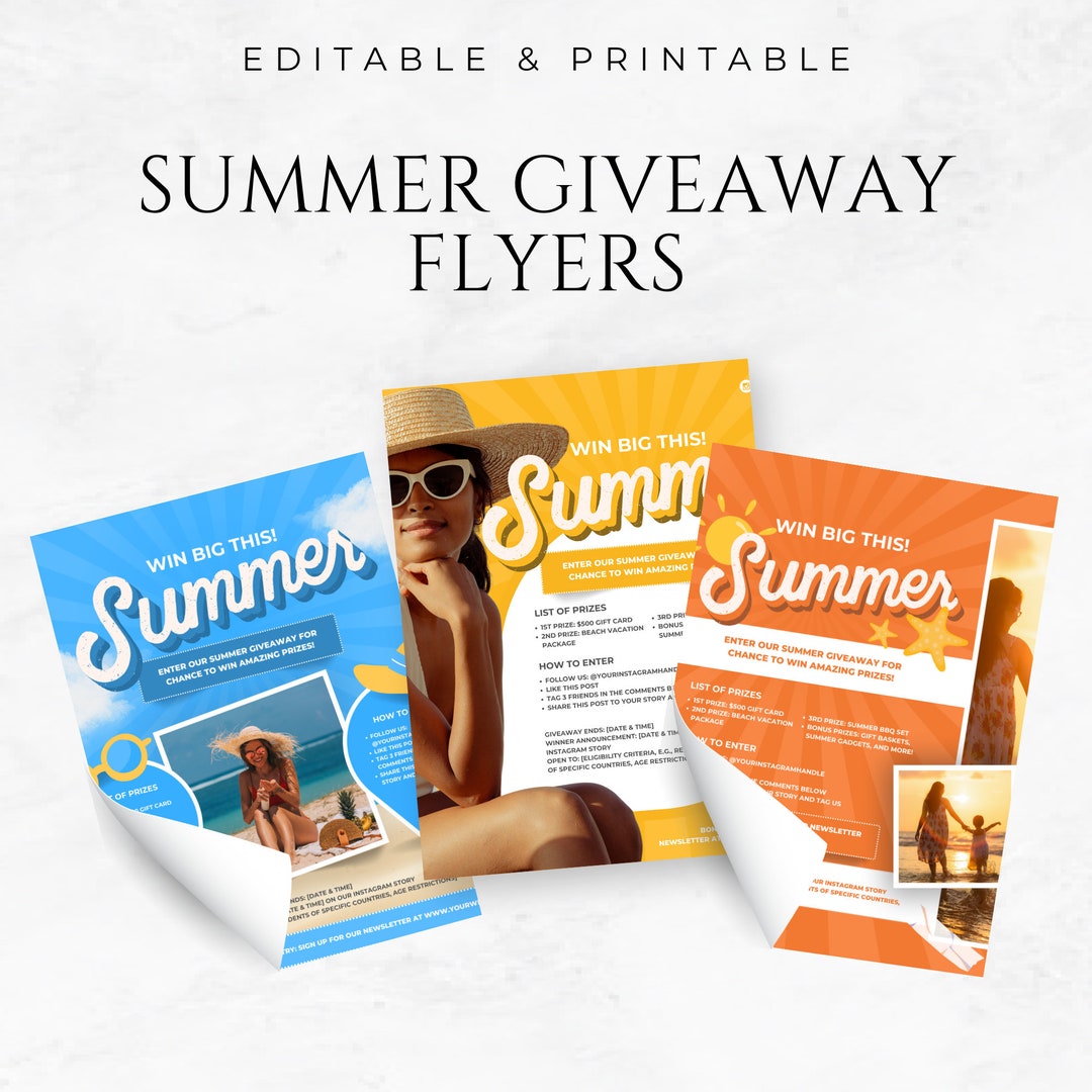 Summer Giveaway Flyers Summer Promotion Customizable Flyer Printable ...