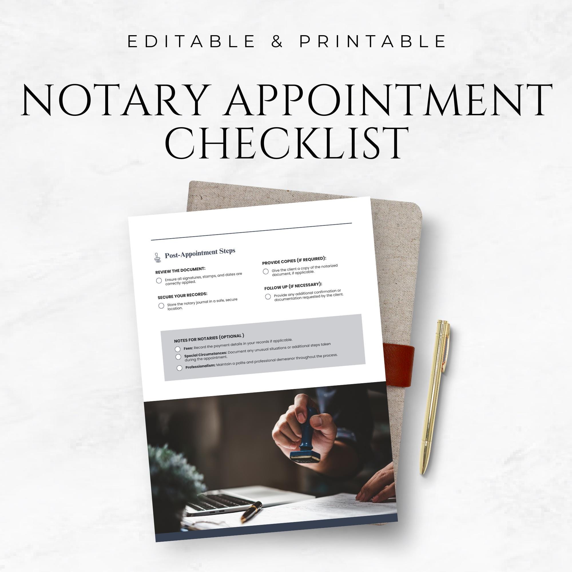 Notary Appointment Checklist Template Printable Legal Document ...