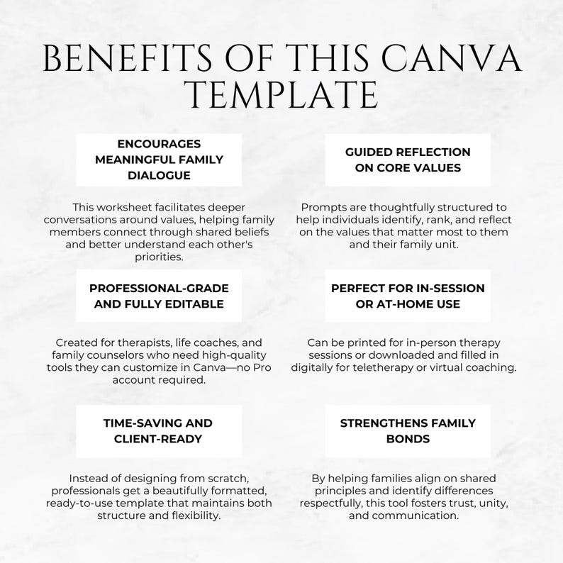 Family Values Worksheet Canva Template for Counselors, Coaches & Family ...