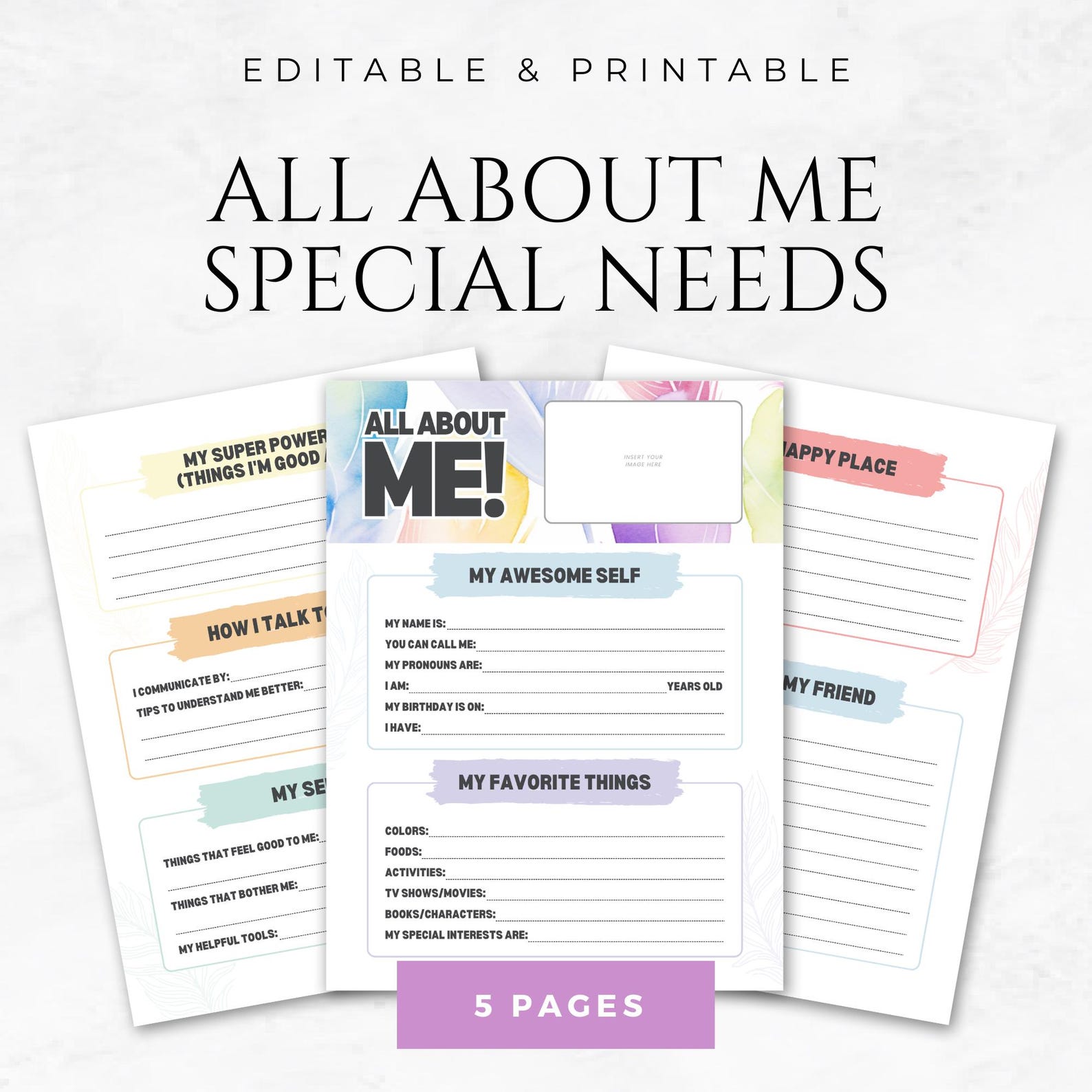 All About Me Special Needs Template Printable Special Needs Profile ...