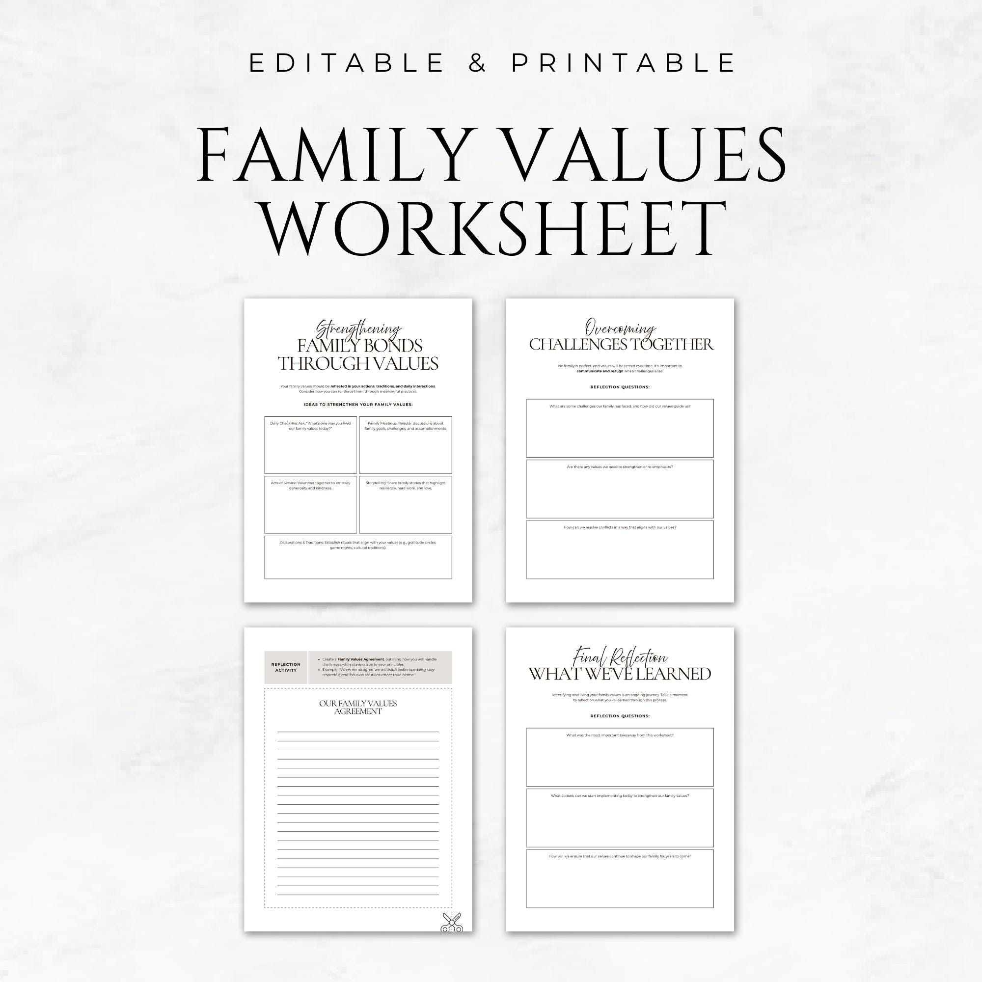 Family Values Worksheet Canva Template for Counselors, Coaches & Family ...