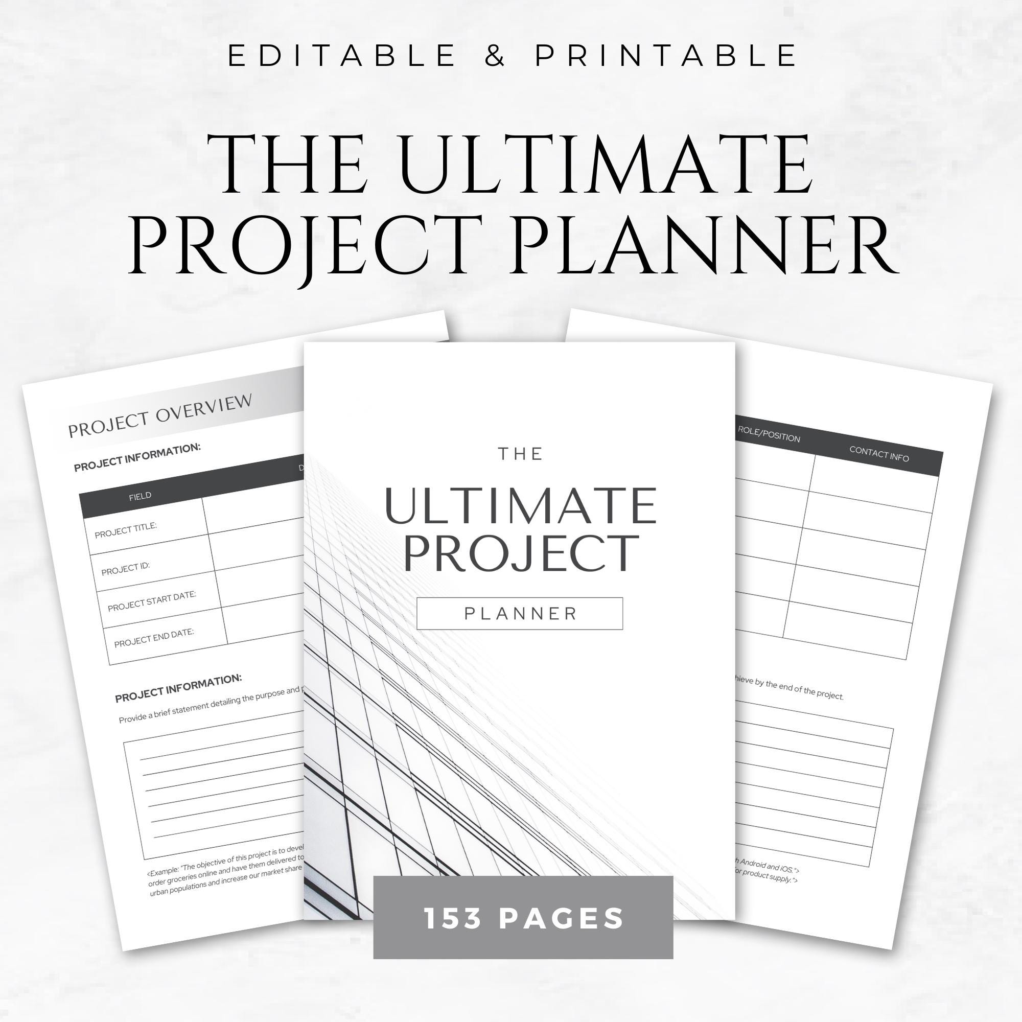 Project Planner Template Printable Project Management Template Project ...