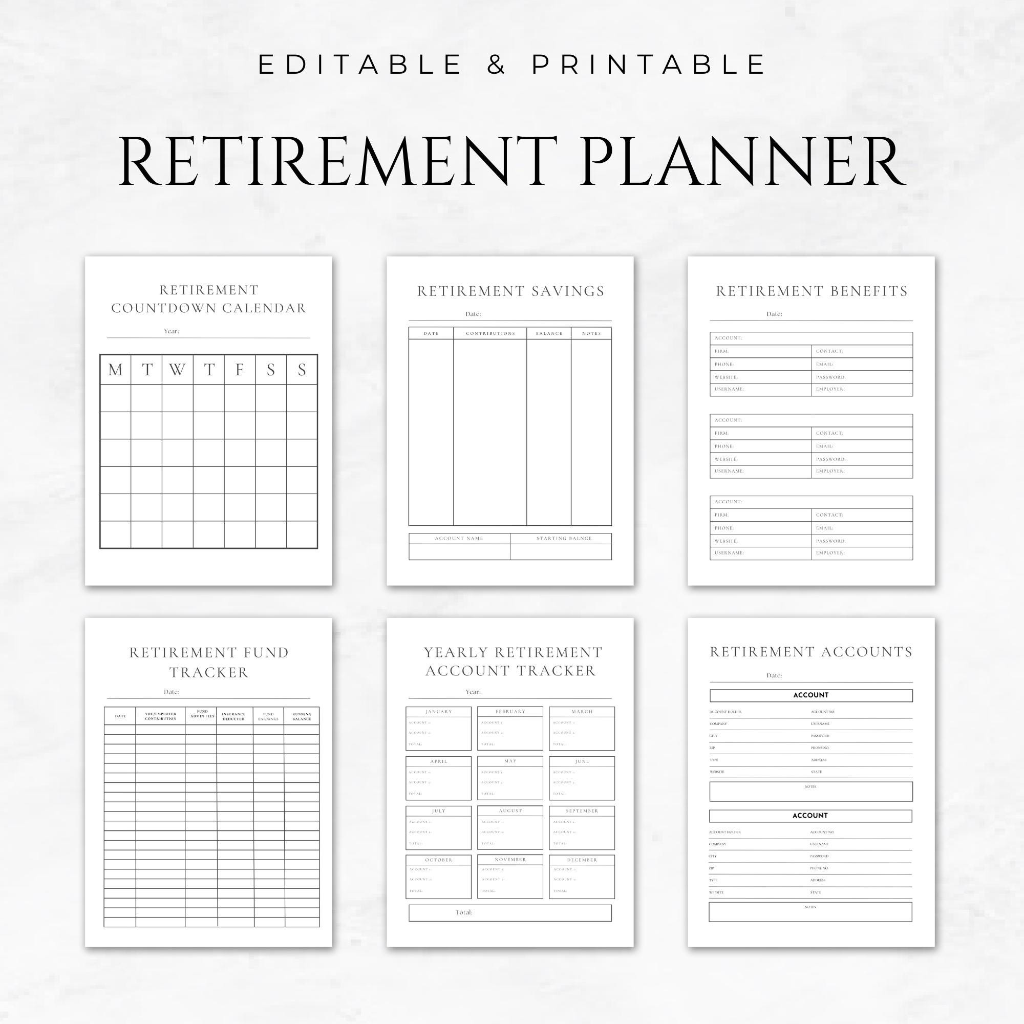 Retirement Planner Template Printable Financial Planner Budget Planner ...