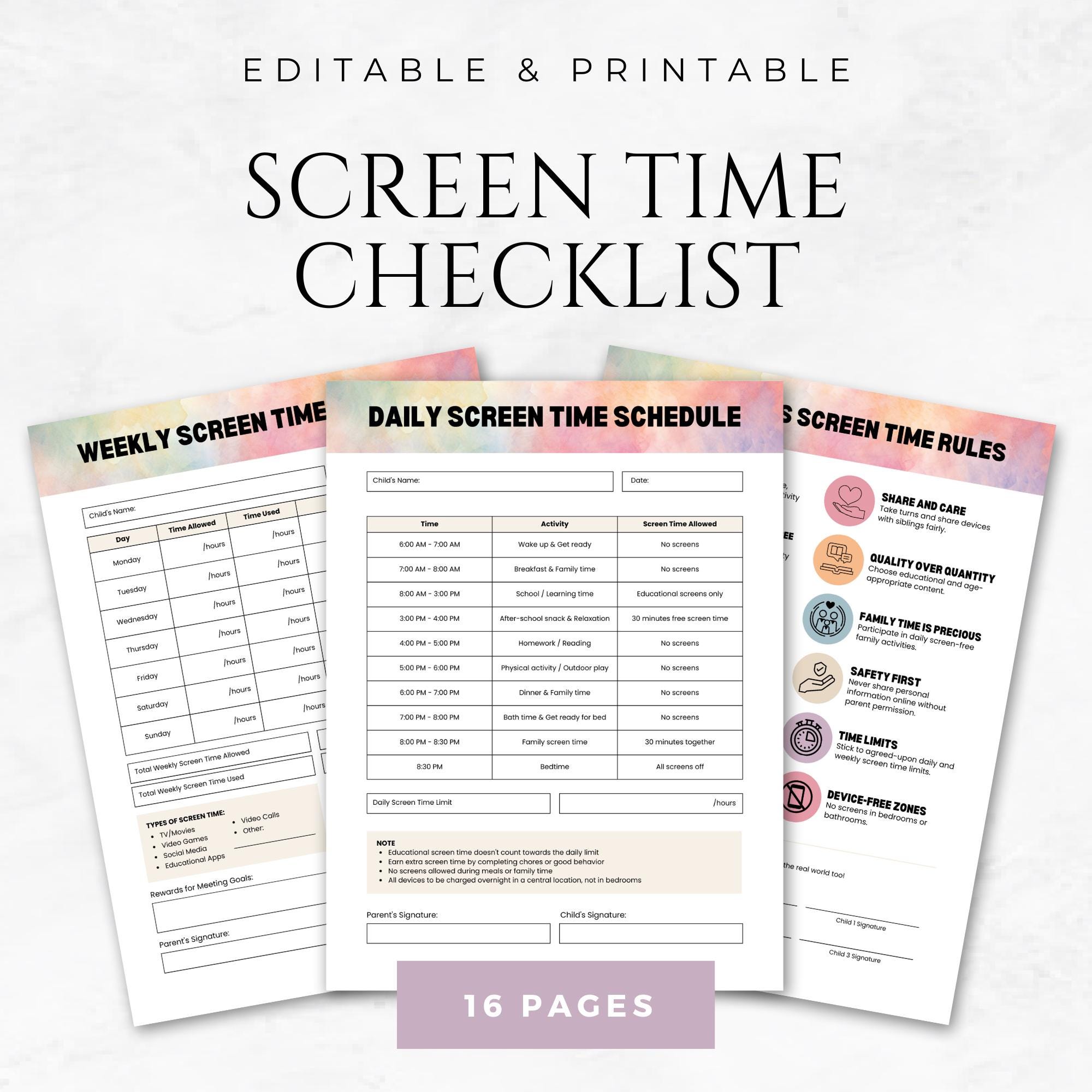 Screen Time Checklist Template Printable Digital Detox Checklist Kids ...