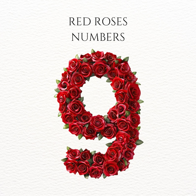 Red Roses Numbers Clipart Floral Numbers Clipart Rose Number Graphics ...