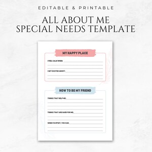 All About Me Special Needs Template Printable Special Needs Profile ...