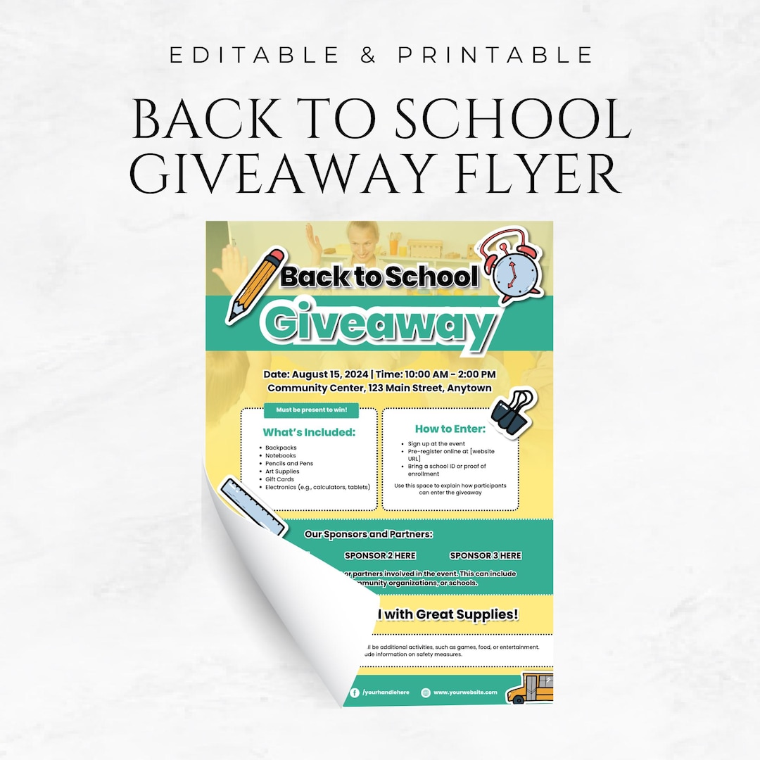 Back to School Giveaway Flyer Printable Giveaway Flyer School Event ...